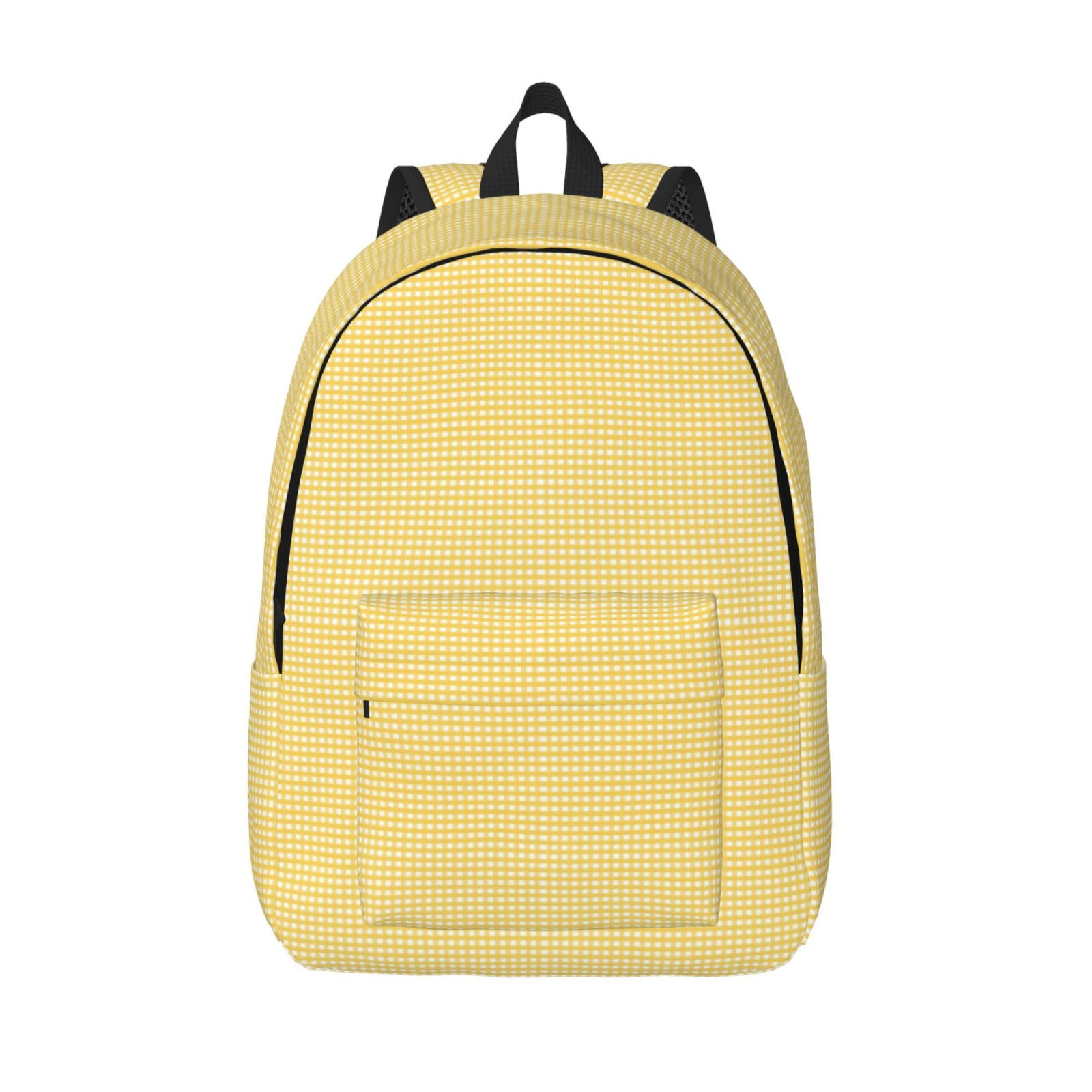 Kuqiui Yellow Gingham Print Canvas Travel Laptop Backpack for Men Women ...