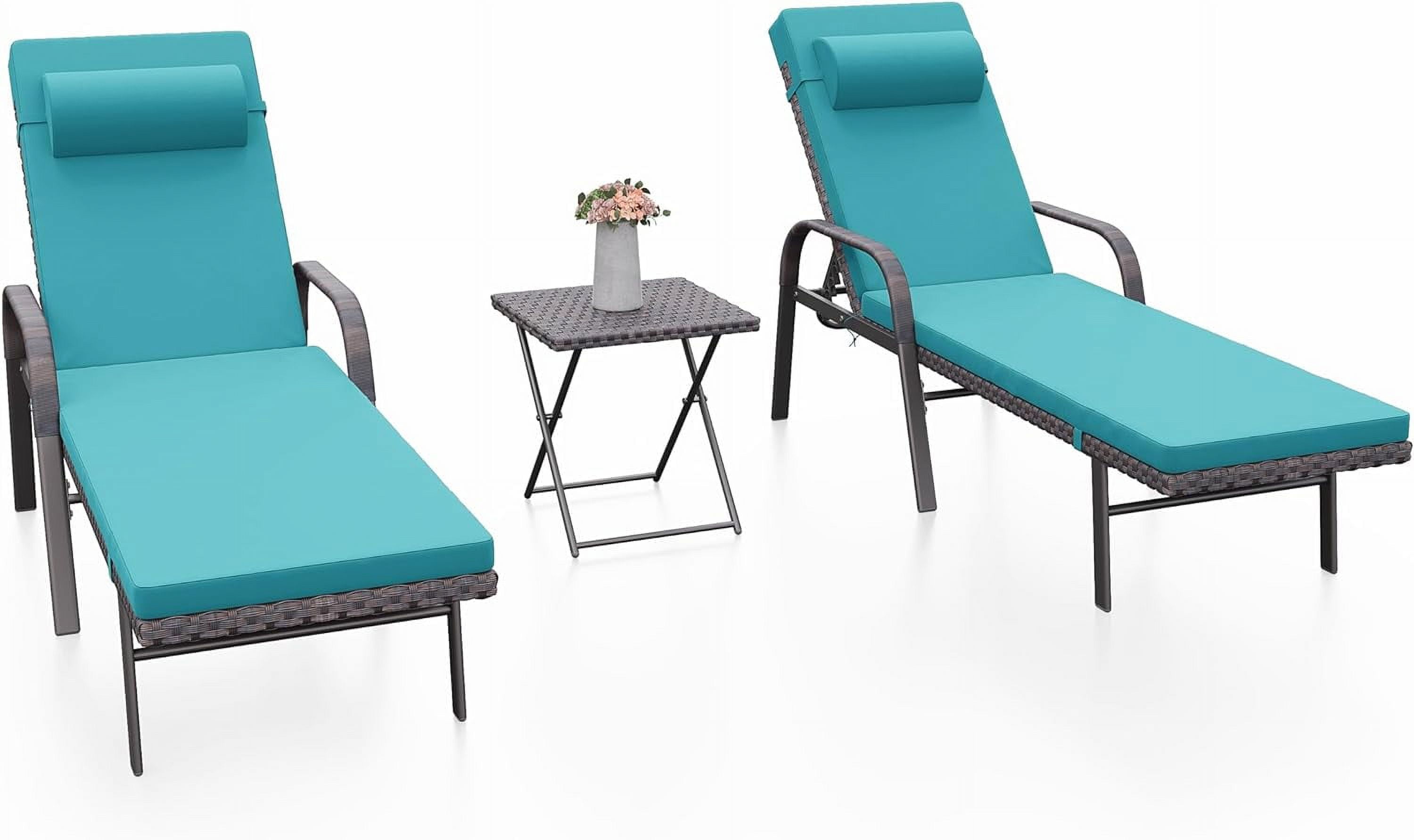 Kurapika Patio Chaise Lounge Set 3 Pieces Outdoor Lounge Chair, Rattan ...