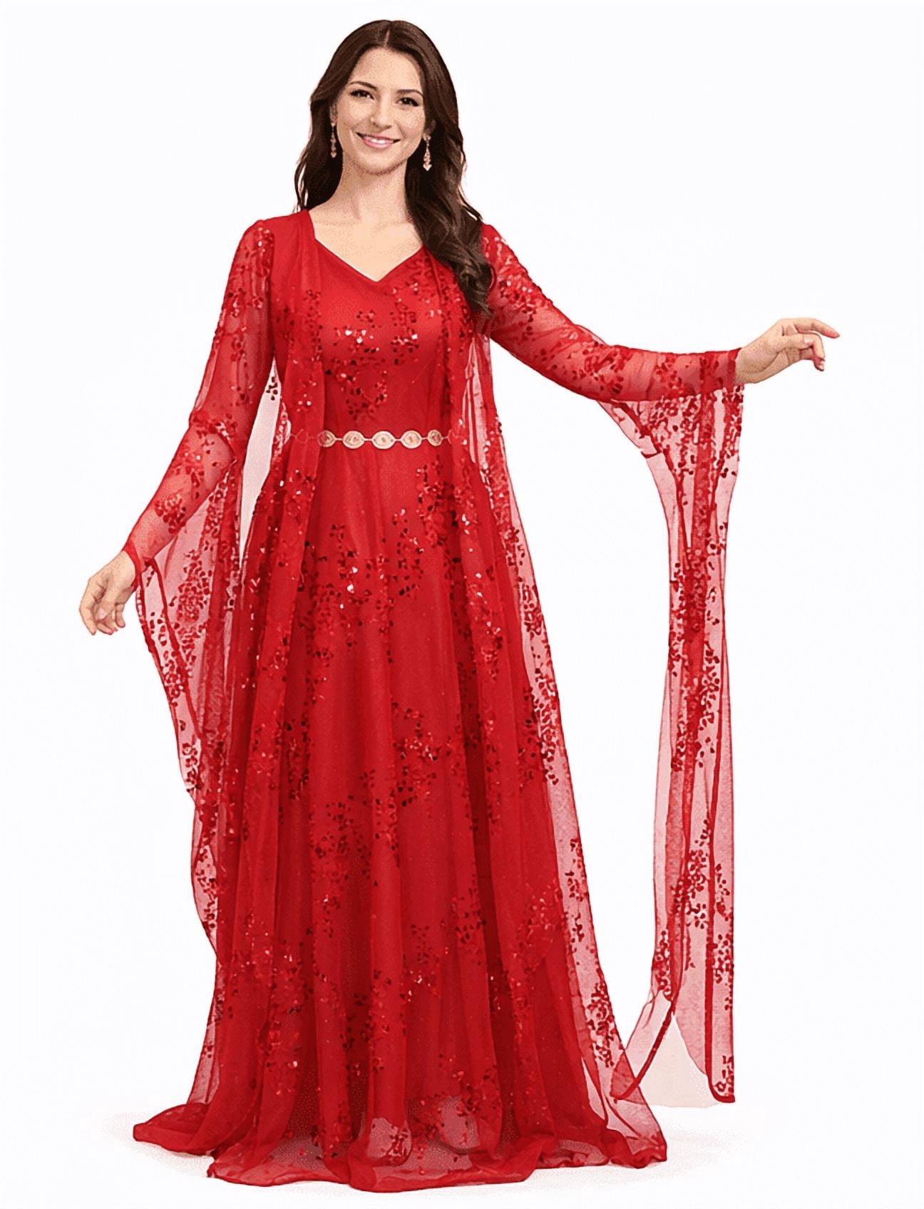 Kurdish Women’s Sequined Maxi Dress with Waist Chain, Elegant Evening ...