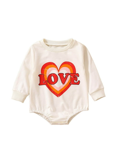 Baby Boy Valentines Day Outfit 3M 6M 12M 18M Sweatshirt Romper Long Sleeve Bubble Onesie Newborn ...