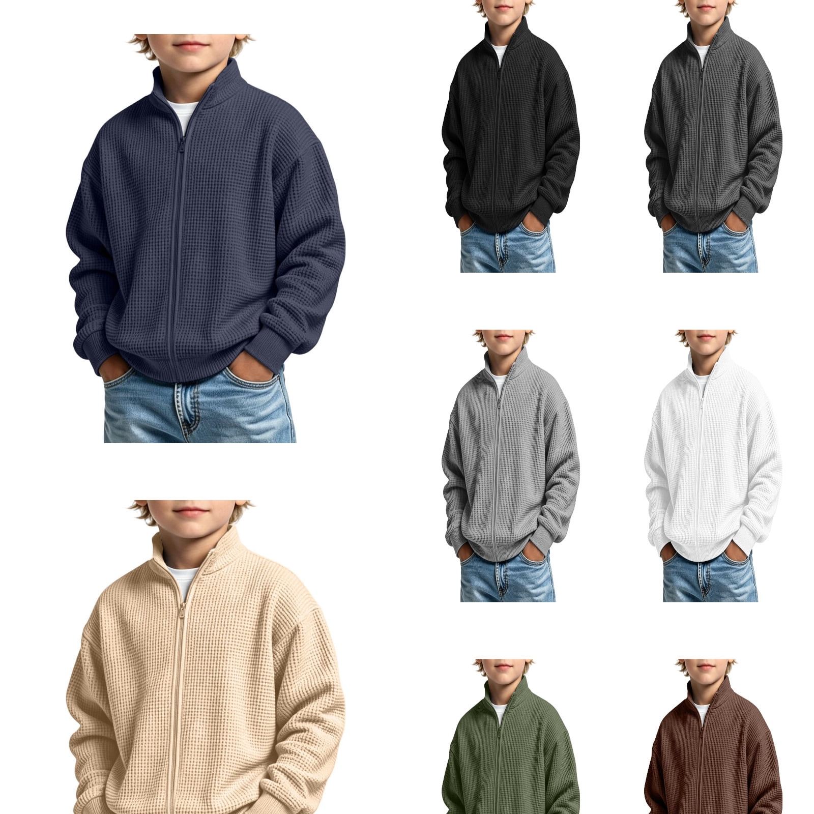 Kureaily Boys School Uniform Full Zip Sweatshirt Long Sleeve Crewneck ...