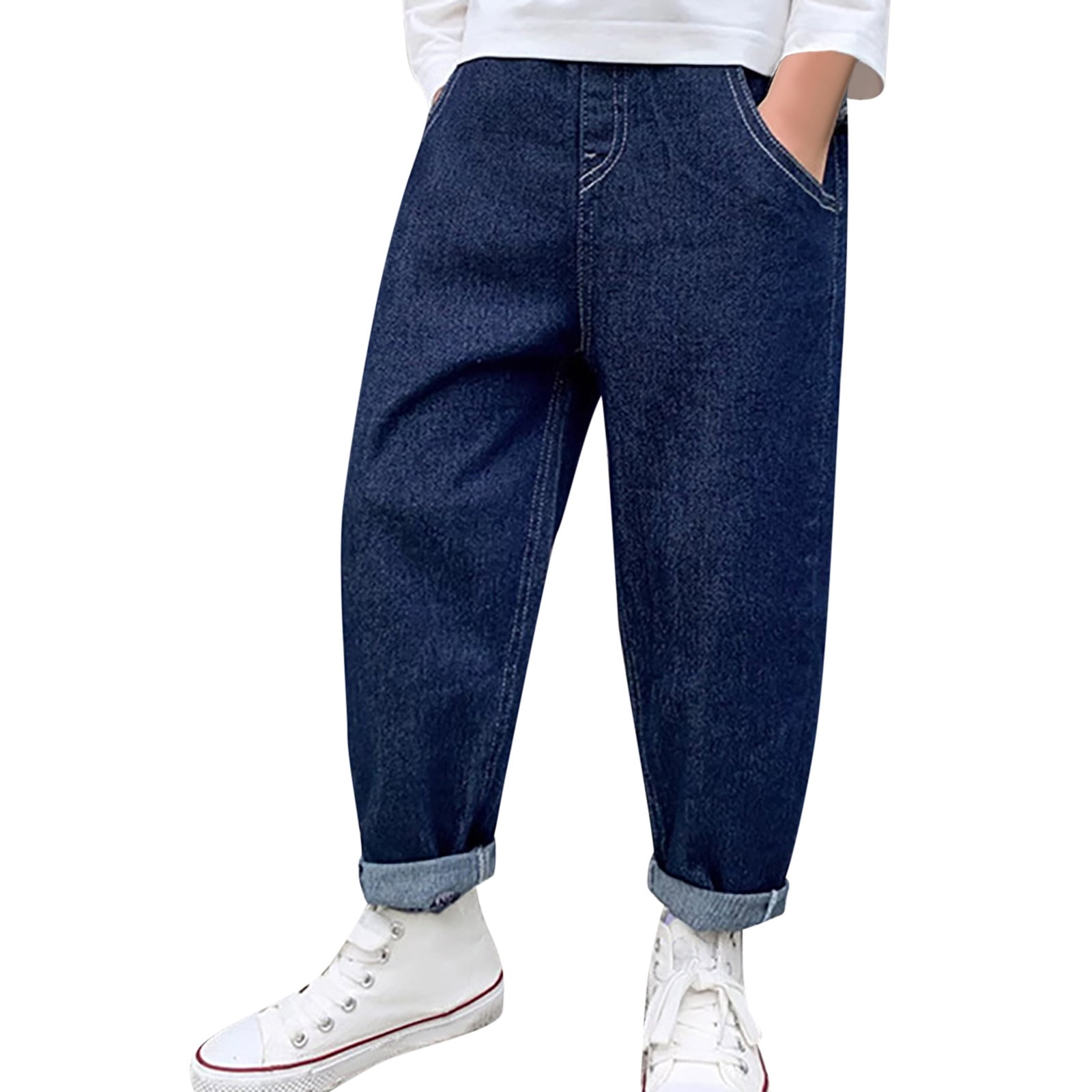 Kureaily Boys' Wide Leg Jeans Loose Fit Denim Vintage Trousers Casual ...
