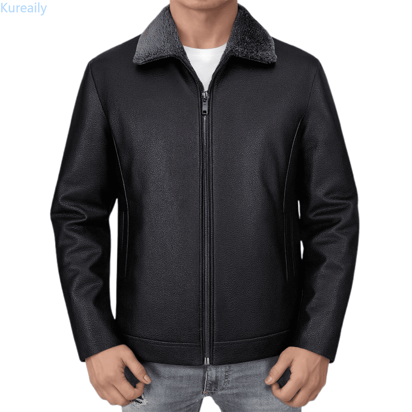 Kureaily Casual Faux Leather Jacket Winter Warm Fleece Lined Outerwear ...