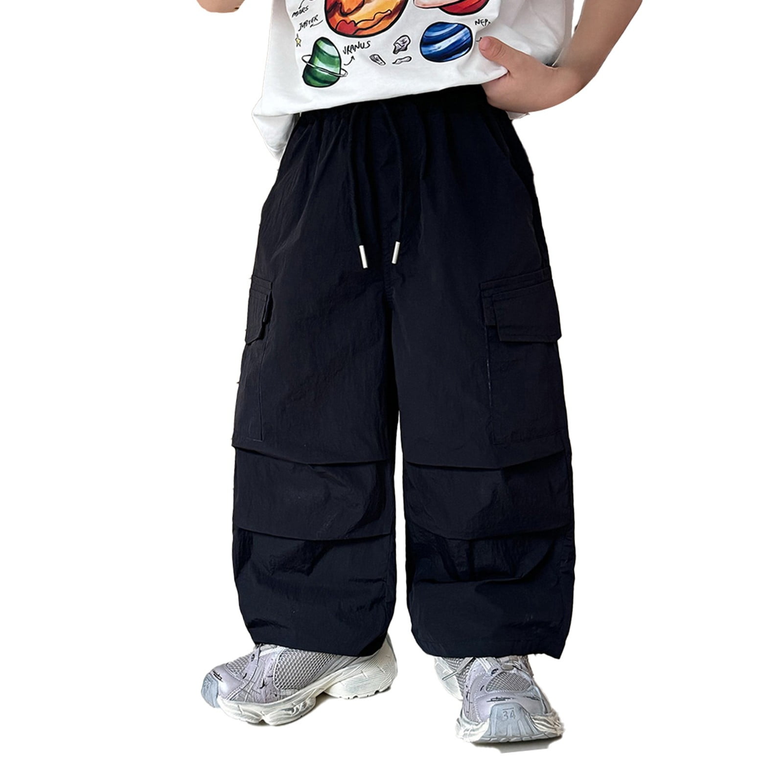 Kureaily Children's Parachute Pants Wide Leg Overalls Retro Solid Color ...