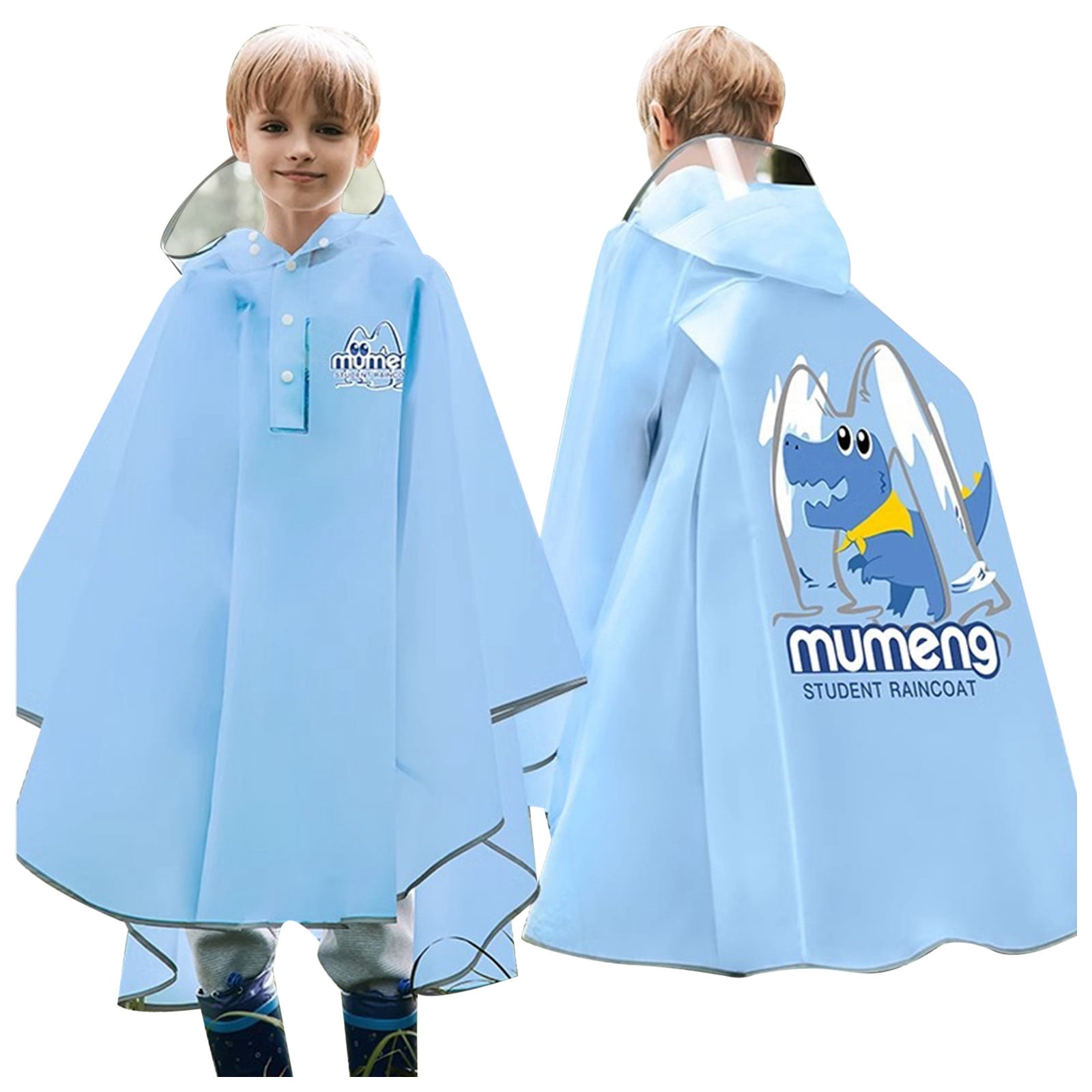 Kureaily Children's Raincoat Hidden Backpack Riding Rainwear Print Long Medium Sized Children's ...