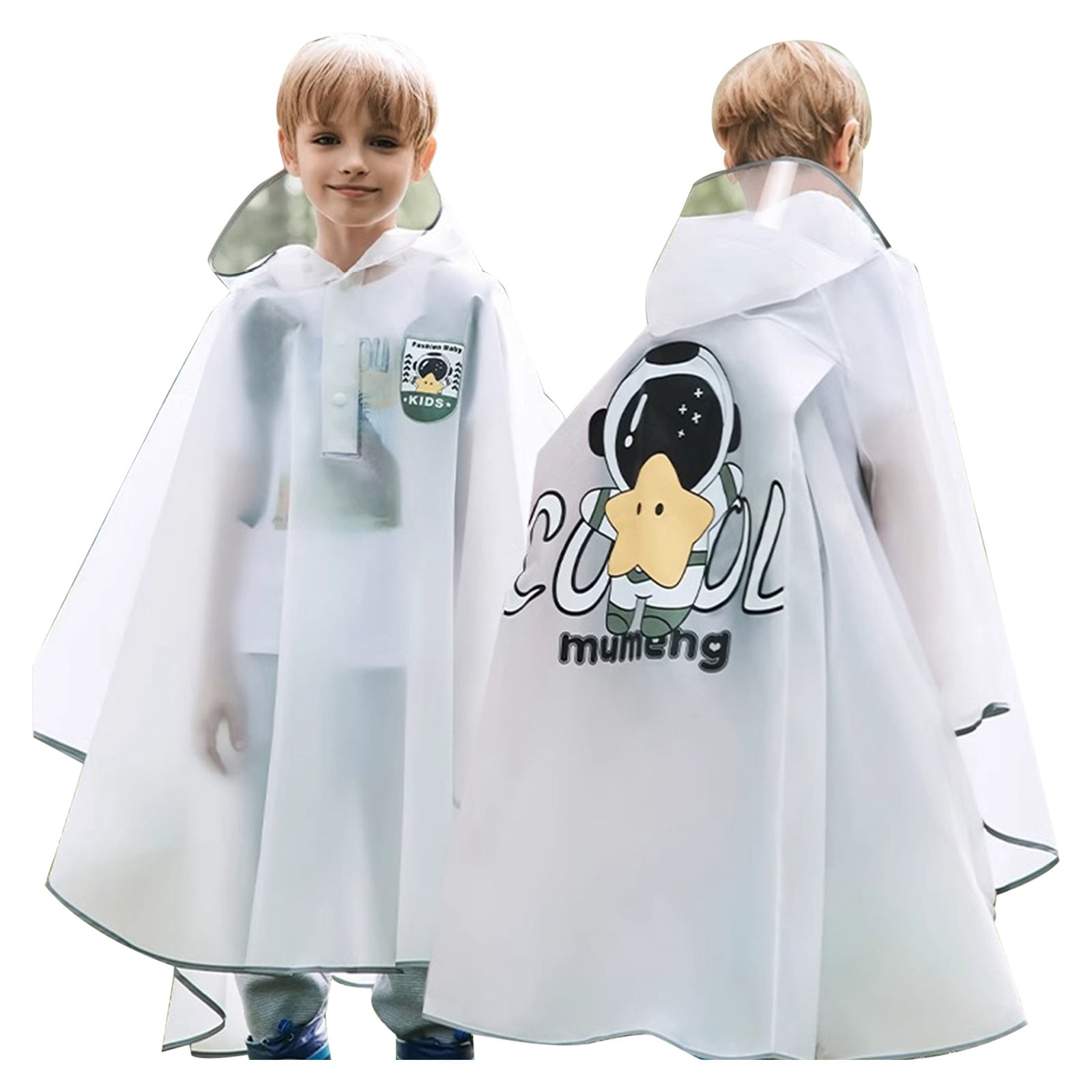 Kureaily Children's Raincoat Hidden Backpack Riding Rainwear Print Long Medium Sized Children's ...