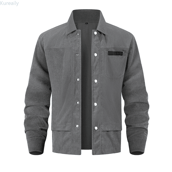 Kureaily Corduroy Casual Jacket Stand Collar Loose Fit Outerwear Style ...