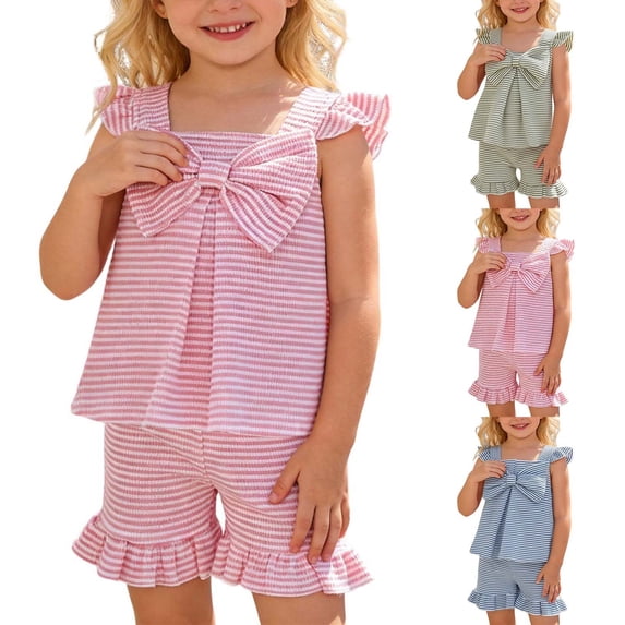 Kureaily Elegant Striped Summer Girls Two Piece Outfit With Sleeveless ...