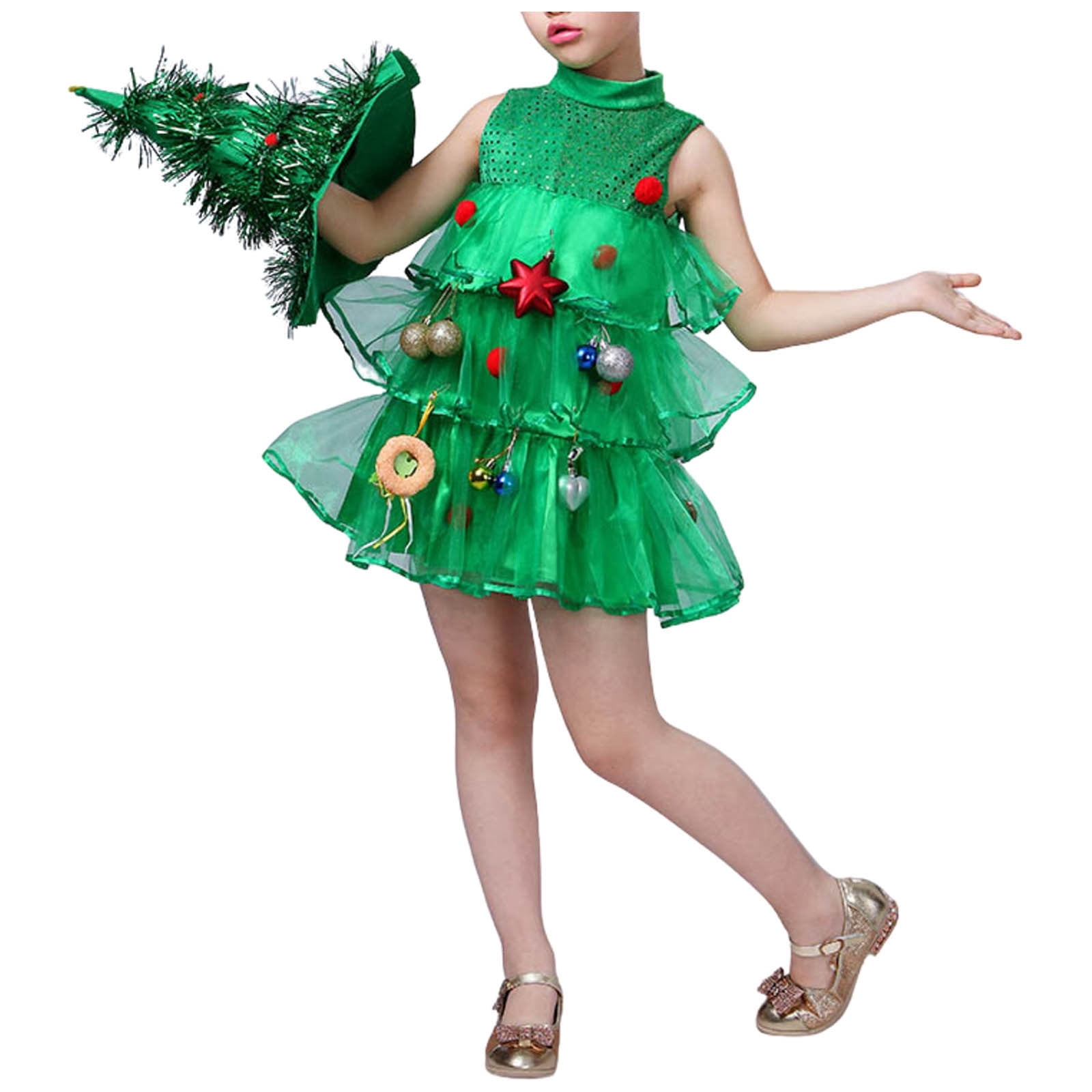 Kureaily Girl Christmas Clothes Cute Puffy Sleeveless Dress Solid Color ...