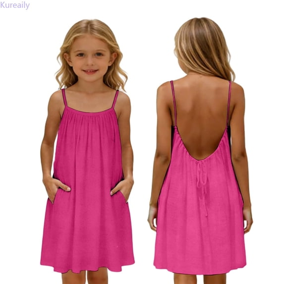 Kureaily Girls Sleeveless Pockets Dress With Round Neckline Lightweight ...
