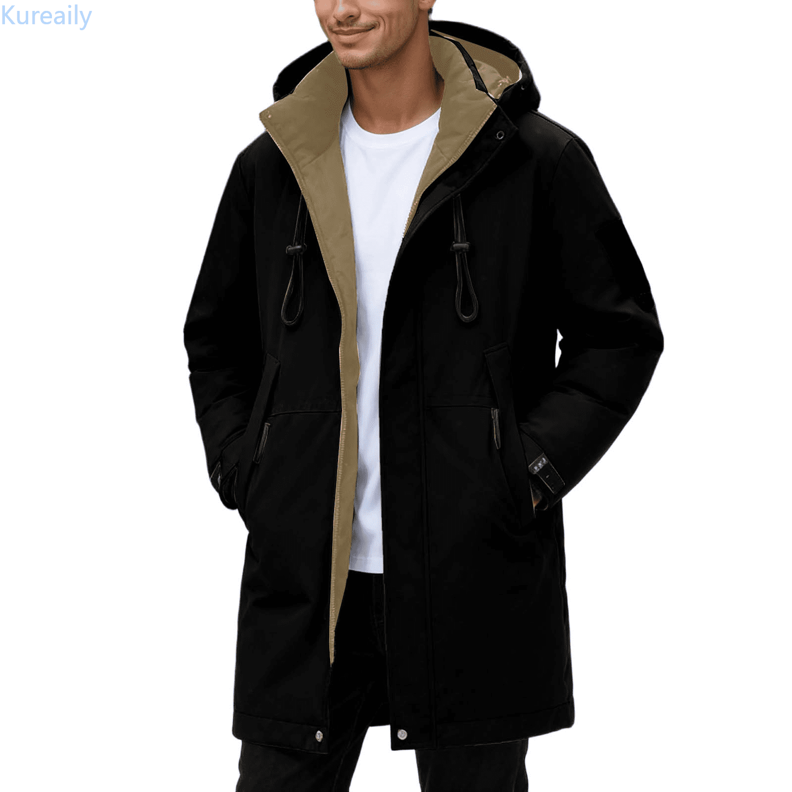 Kureaily Long Winter Thickened Fleece Lined Outdoor Sports Jacket With ...