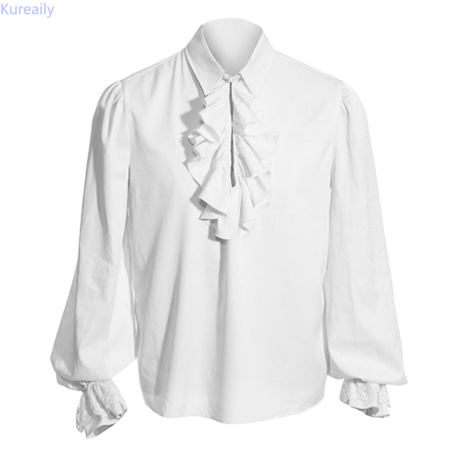 Kureaily Male Gothic Vintage Court Shirt Turn Down Collar Hem Long ...