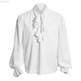 Kureaily Male Gothic Vintage Court Shirt Turn Down Collar Hem Long ...