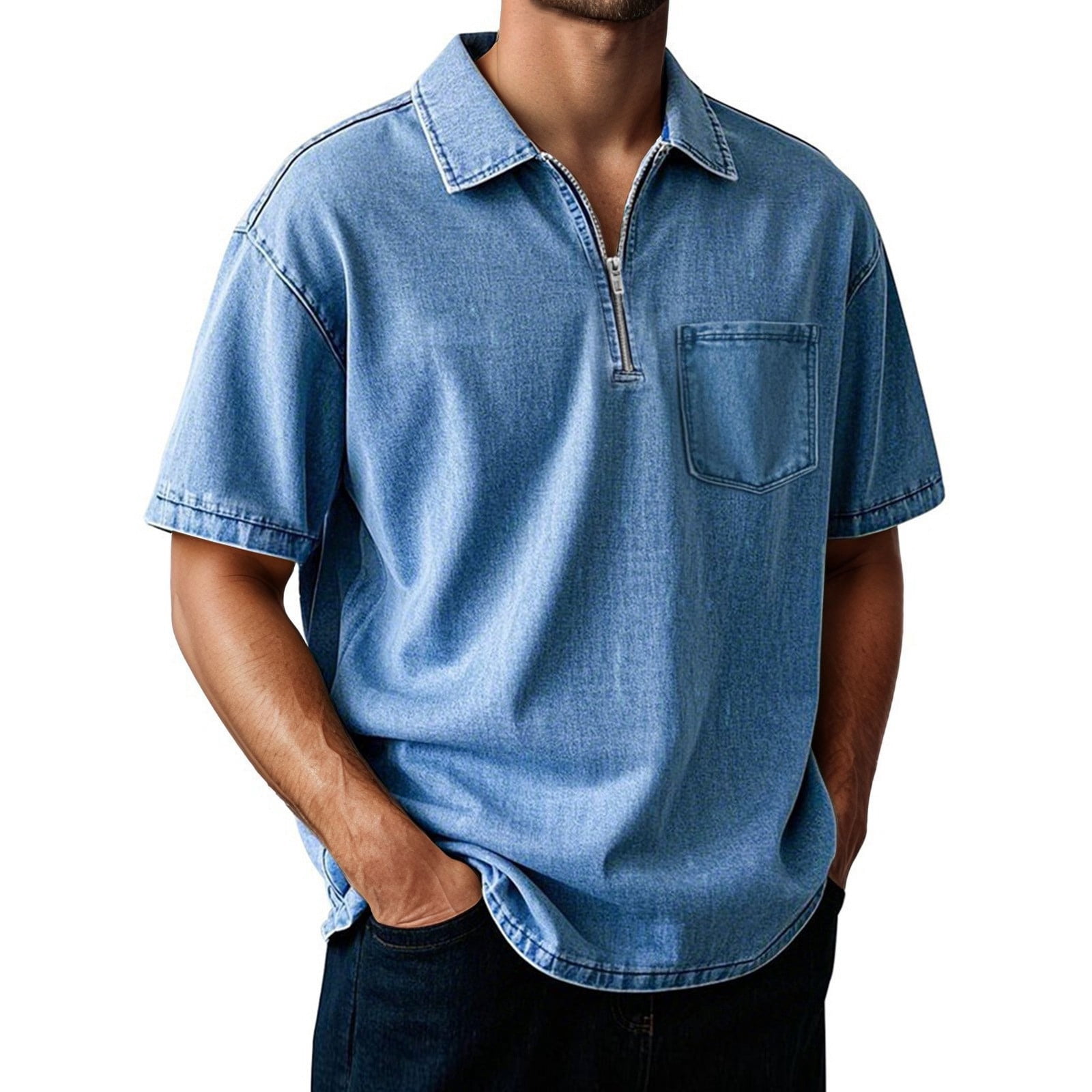 Kureaily Men's Casual T Shirts Lightweight Short Sleeve With Zipper ...