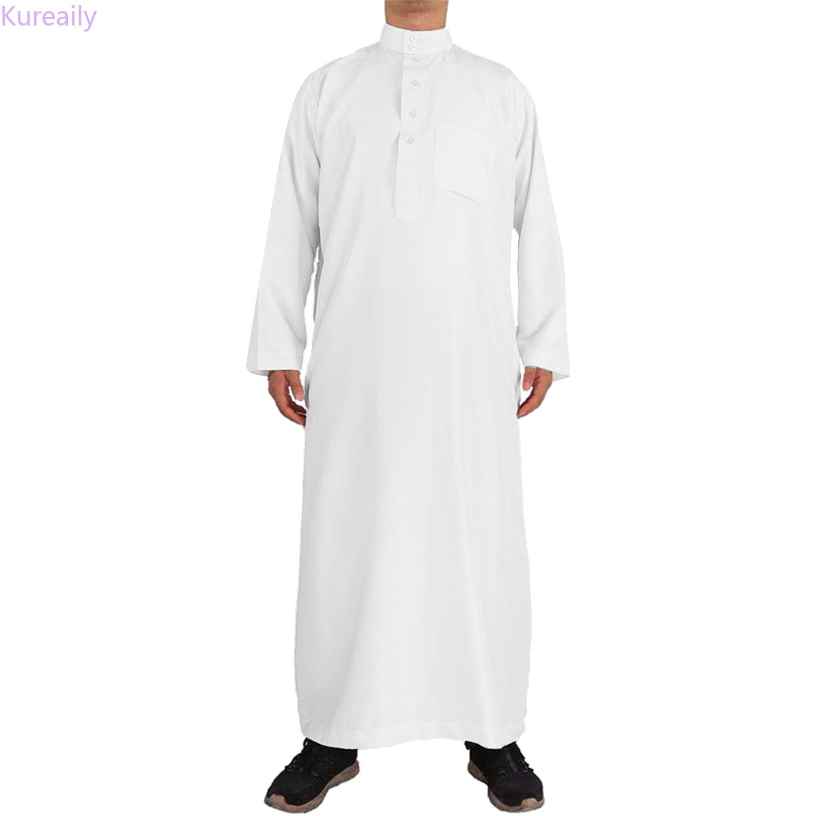 Kureaily Thobe Long Sleeve Middle Kaftan Abaya Arab Robe Athletic Tee T ...