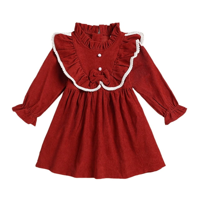 Kureaily Toddler Girls Long Sleeve Dresses Bowknot Ruffles Dress ...