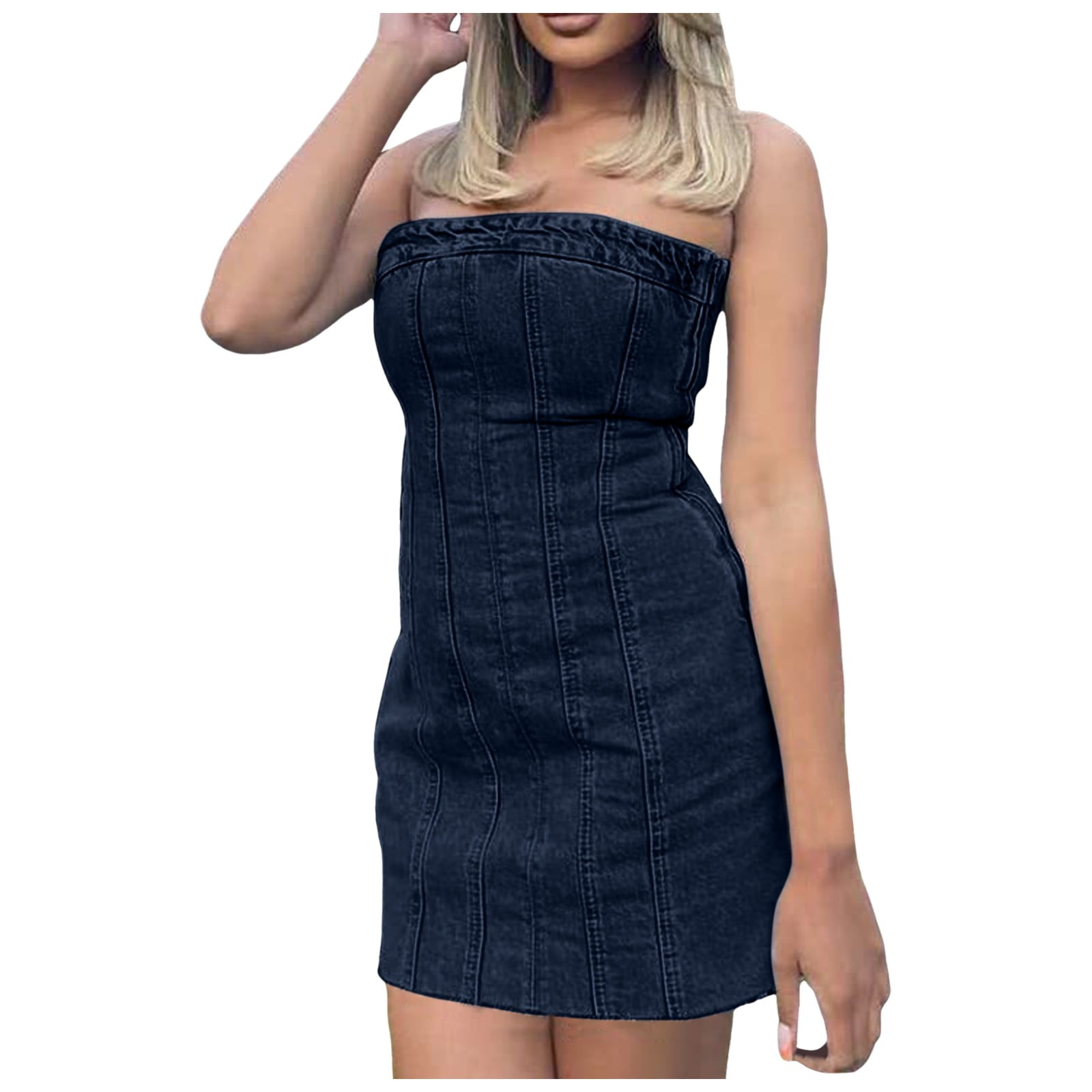 Kureaily Women 2024 Sexy Denim Summer Dresses Clothing Jeans Tube ...