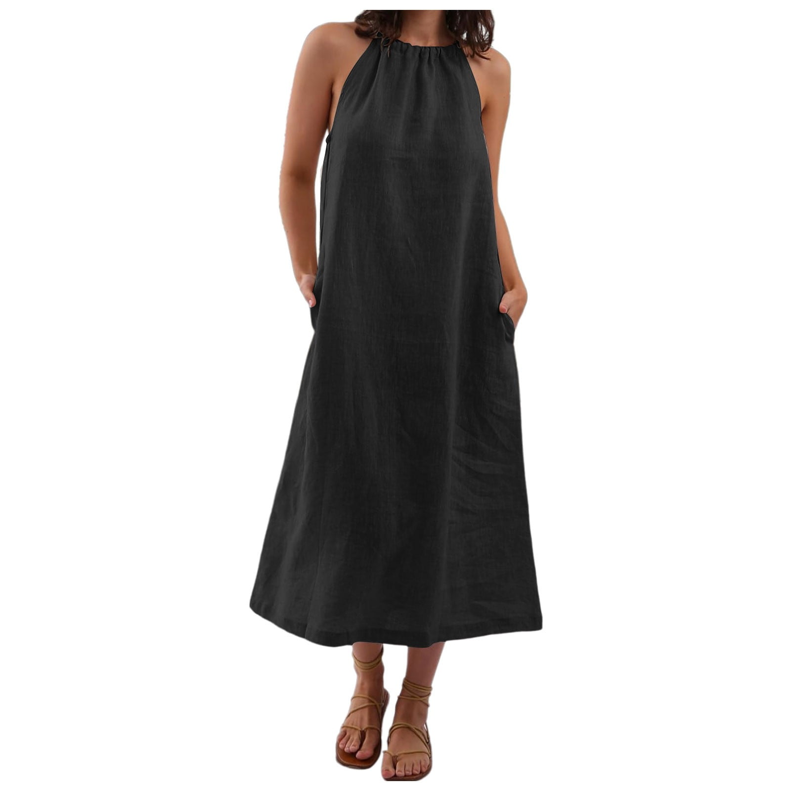 Kureaily Women Linen Sleeveless Extra Long Back Lace Up Linen ...
