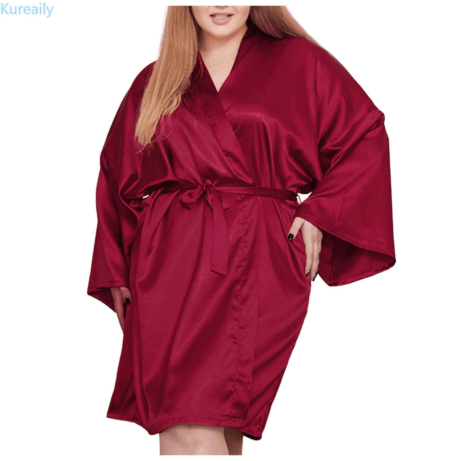 Kureaily Women's Plus Size Satin Robes Plus Size Silky Kimonos Robes ...