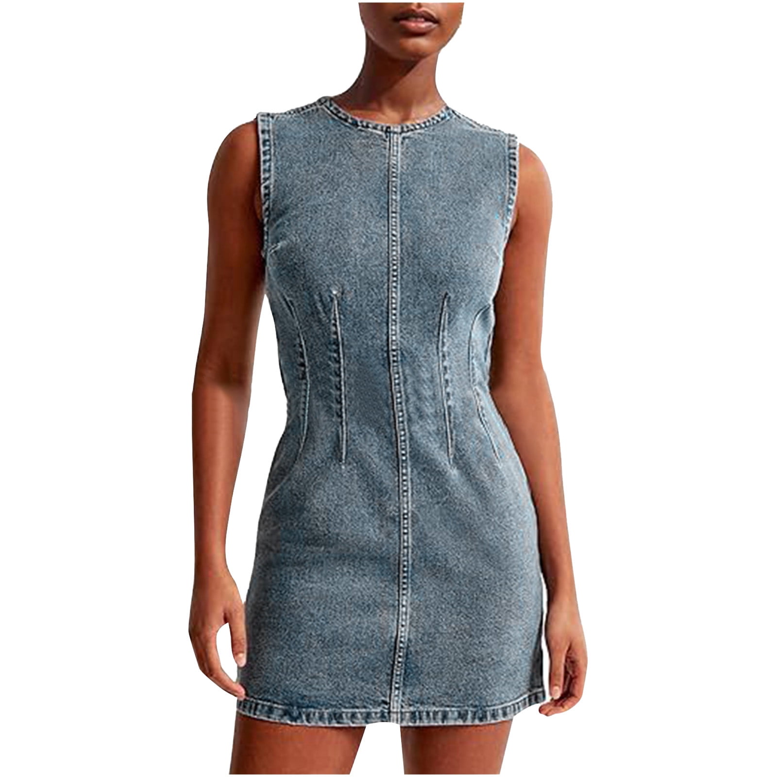 Kureaily Women’s Sleeveless Bodycon Denim Mini Dress Casual Waist Tank ...