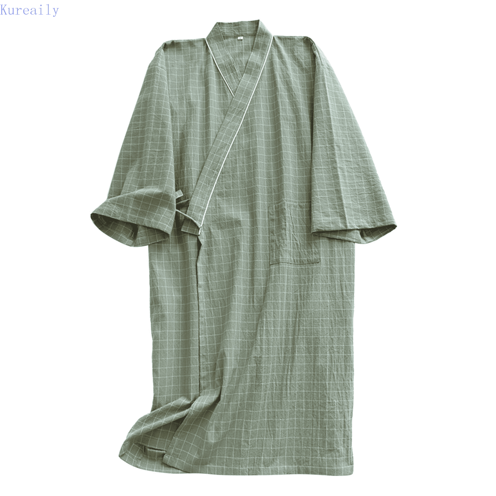 Kureaily Woven Washed Checkered Nightgown For Couples Japanese Kimono ...