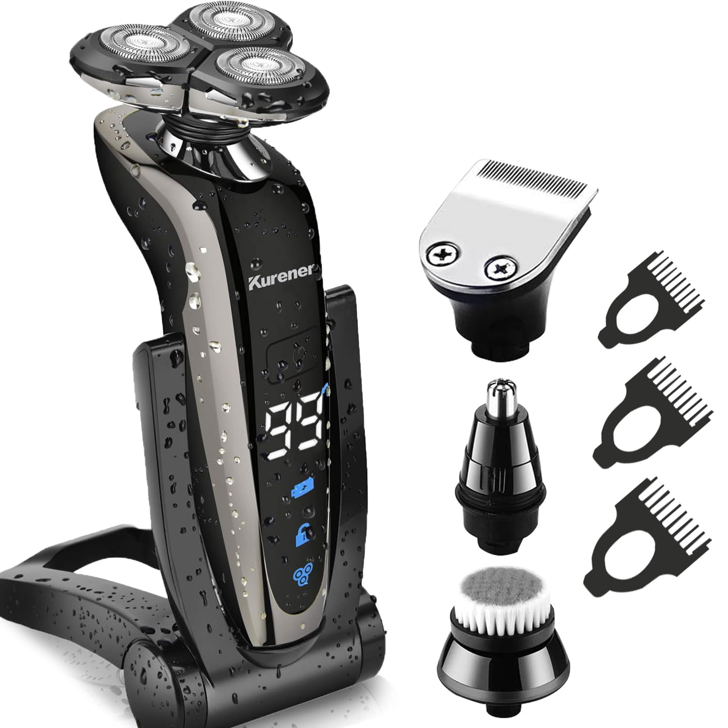 Kurener Electric Shaver Razor for Men Rechargeable 100% Waterproof ...