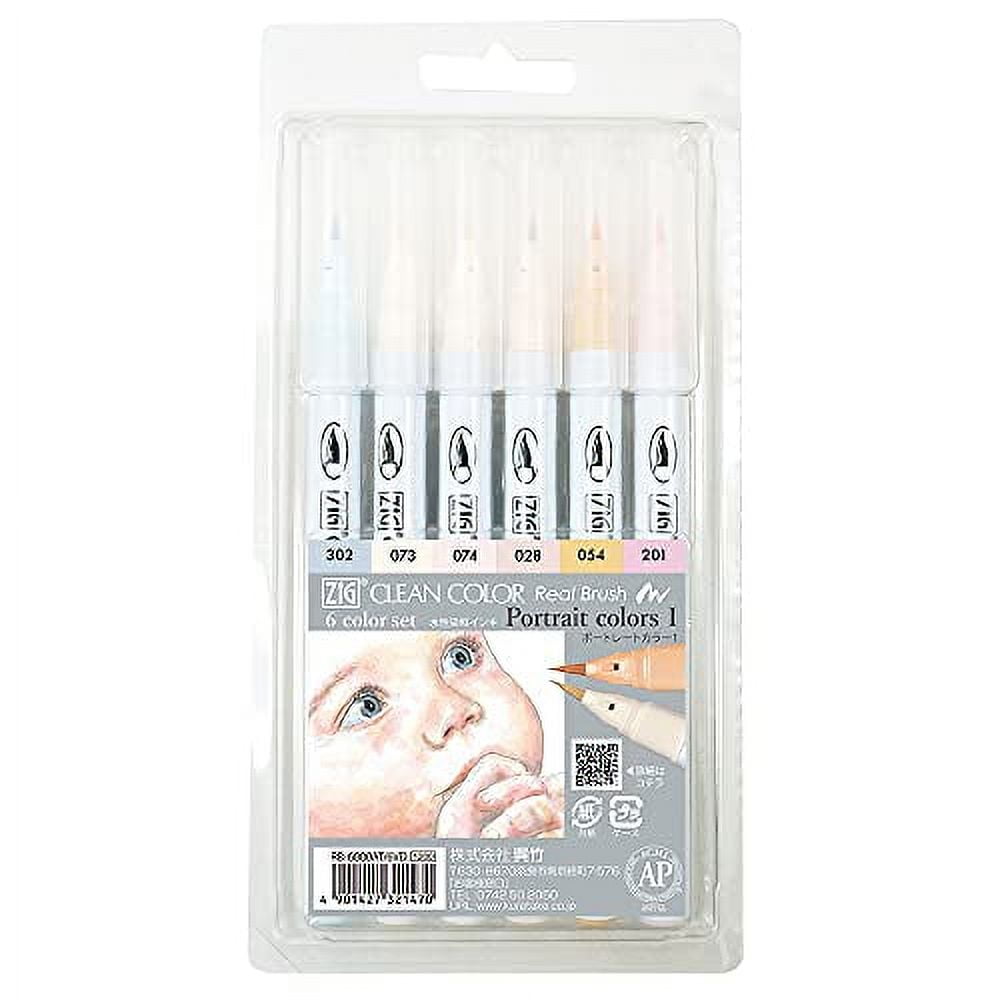 Kuretake Brush Pen Aqueous Clean Color Real Brush Portrait Color I 6 ...