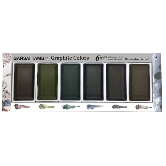 Kuretake Gansai Tambi Watercolor Paint Pans - Set of 6, Graphite Colors ...