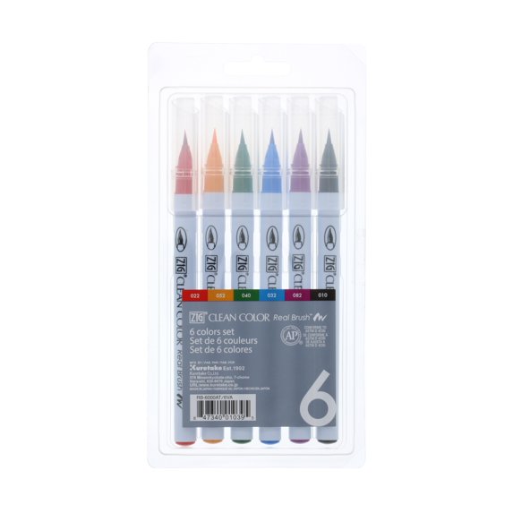 Kuretake Zig Clean Color Real Brush Marker Set, 6-Color Set - Walmart.com