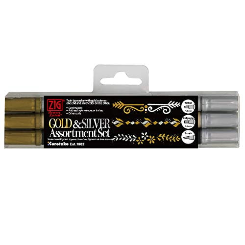 Kuretake Zig Gold and Silver Marker Assortment - Set of 3 - Walmart.com