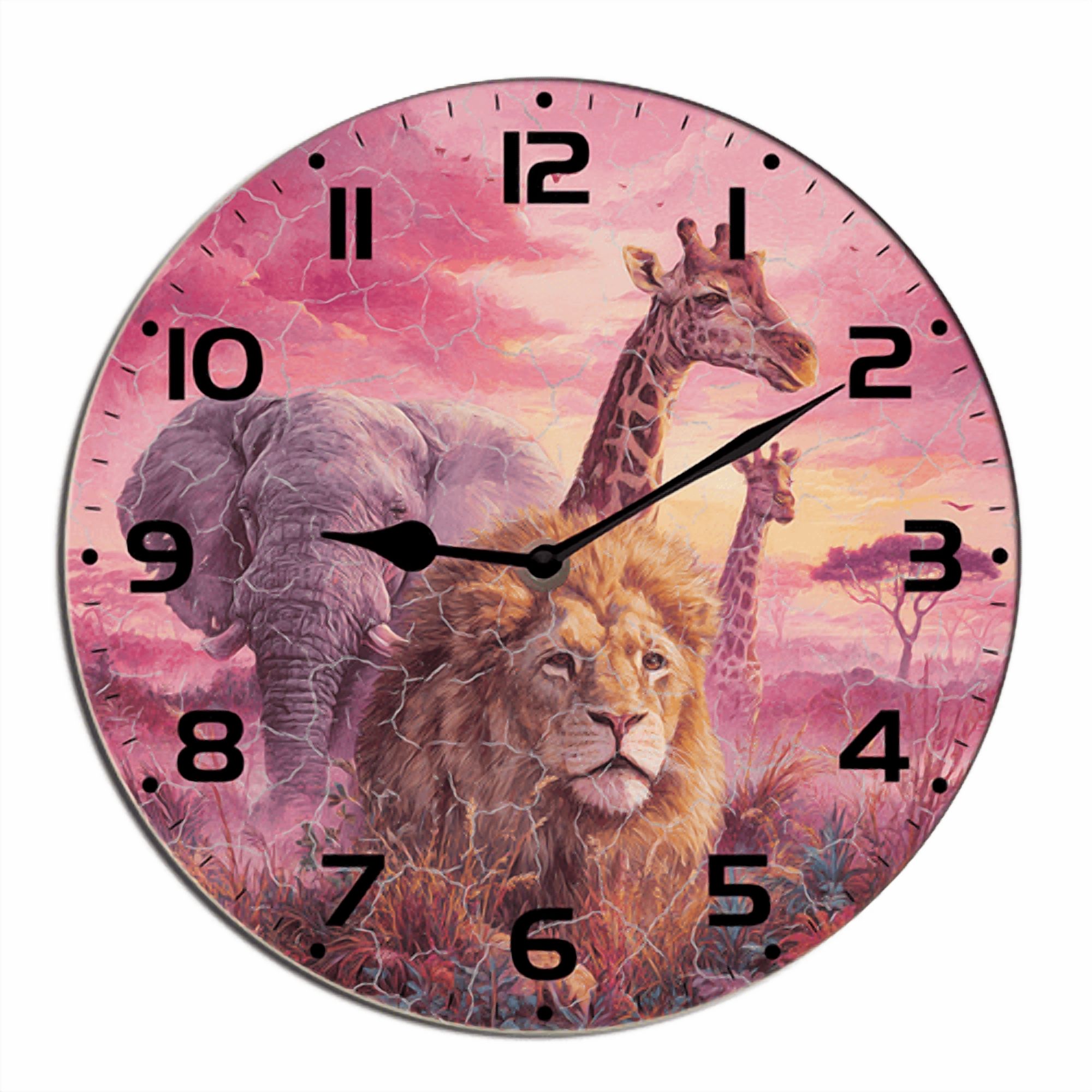 Kurmntregon African Animals Wall Clock Elephants,Giraffes,Lions Wooden ...