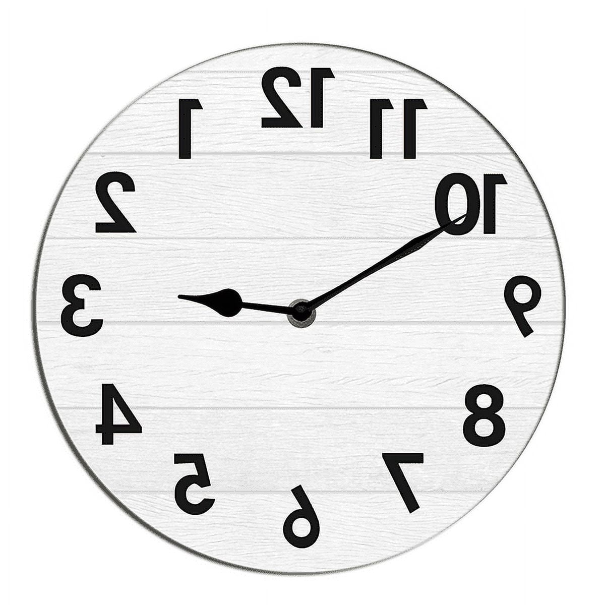 Kurmntregon Backwards Wall Clock Reverse Arabia Numbers Wooden Bathroom ...