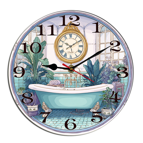Kurmntregon Bathroom Wall Clock Bath-Tub Washroom Floral Wooden ...