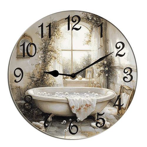 Kurmntregon Bathroom Wall Clock Bathtub Decorative Wooden Battery ...