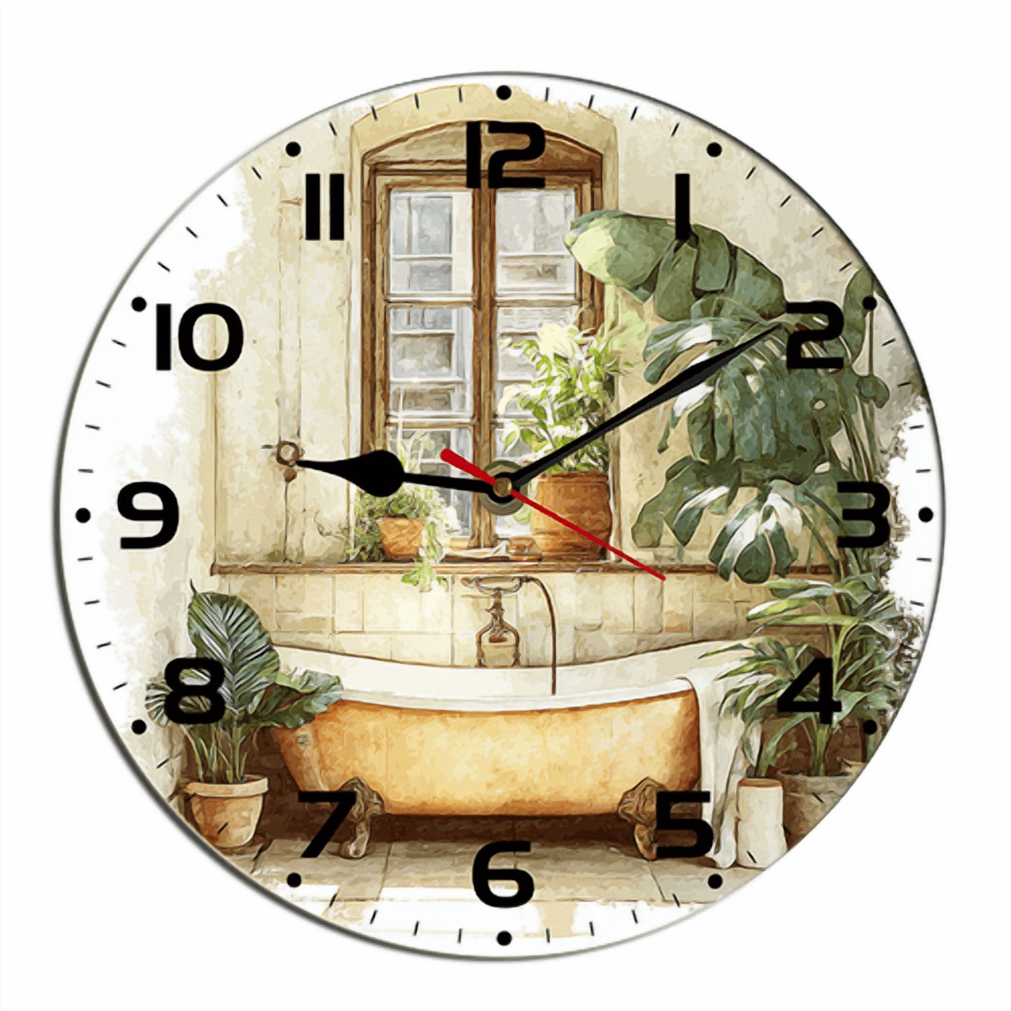 Kurmntregon Bathroom Wall Clock Watercolor Bathtub Hot Tub Animal ...