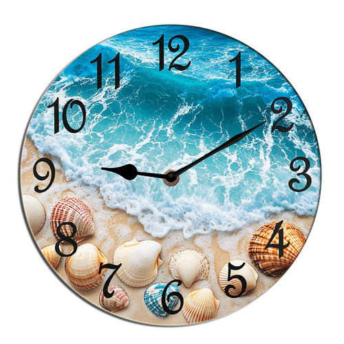 Kurmntregon Beach Scene Wall Clock Seaside Beach Shells Wooden Clock ...