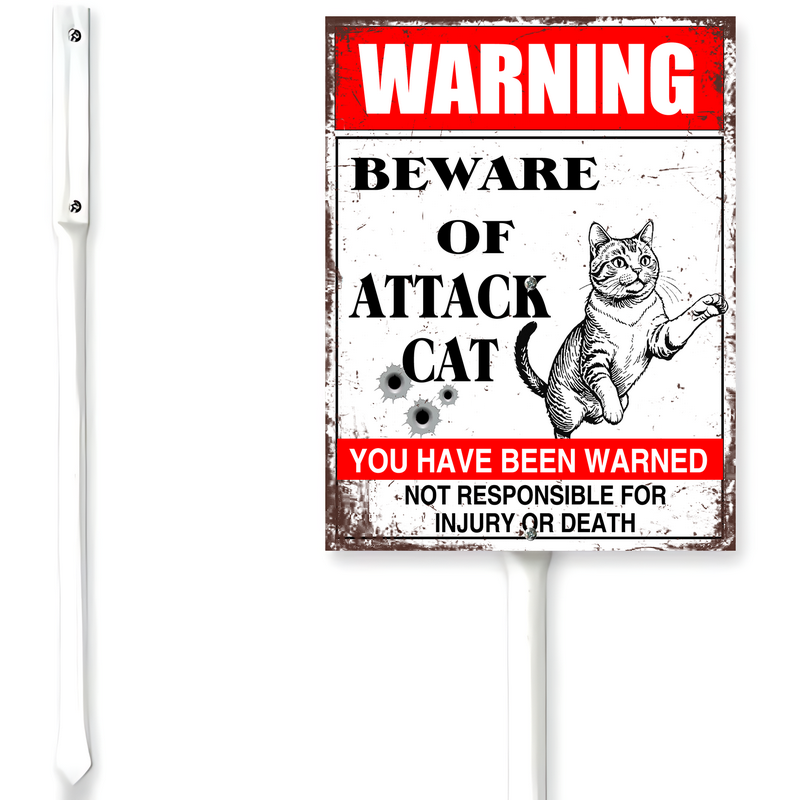 Kurmntregon Beware Of Attack Cat Sign With Stake Attack Cat Yard Sign ...