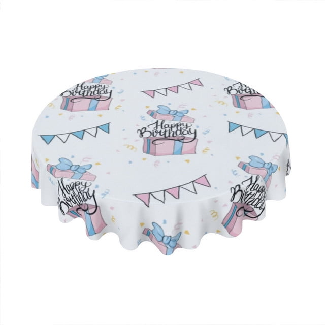 Kurmntregon Birthday Table Cloth Round 60inch Cartoon Birthday Gift ...