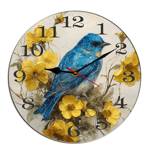 Kurmntregon Blue Bird Wall Clock Yellow Spring Floral Wooden Decorative ...