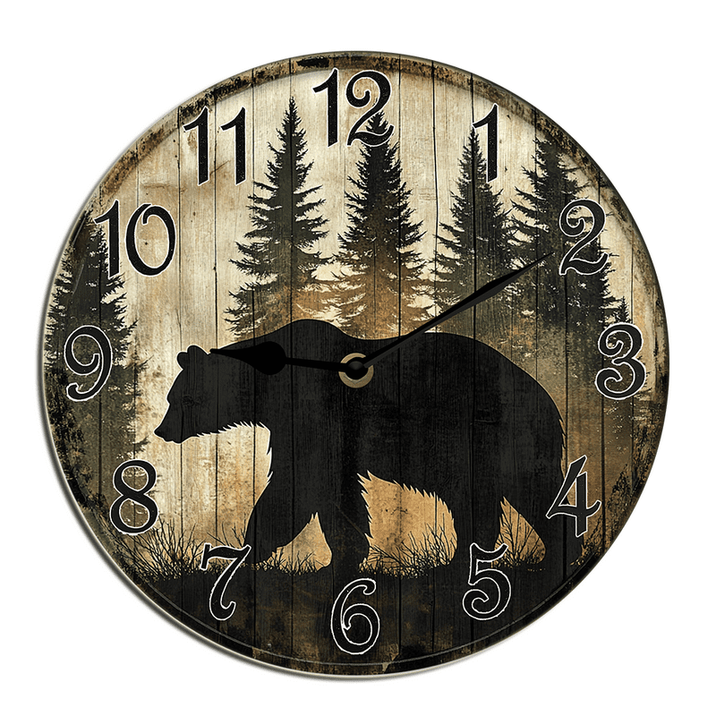 Kurmntregon Cabin Bear Wall Clock Black Bear Forest Wildlife Mountain ...