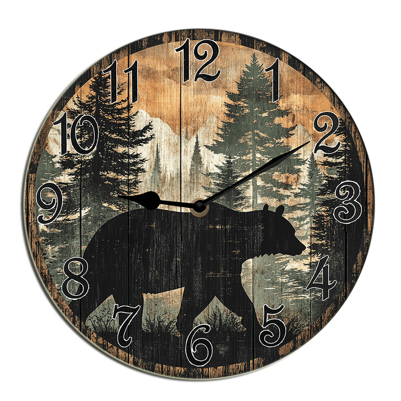 Kurmntregon Cabin Bear Wall Clock Black Bear Forest Wildlife Mountain ...