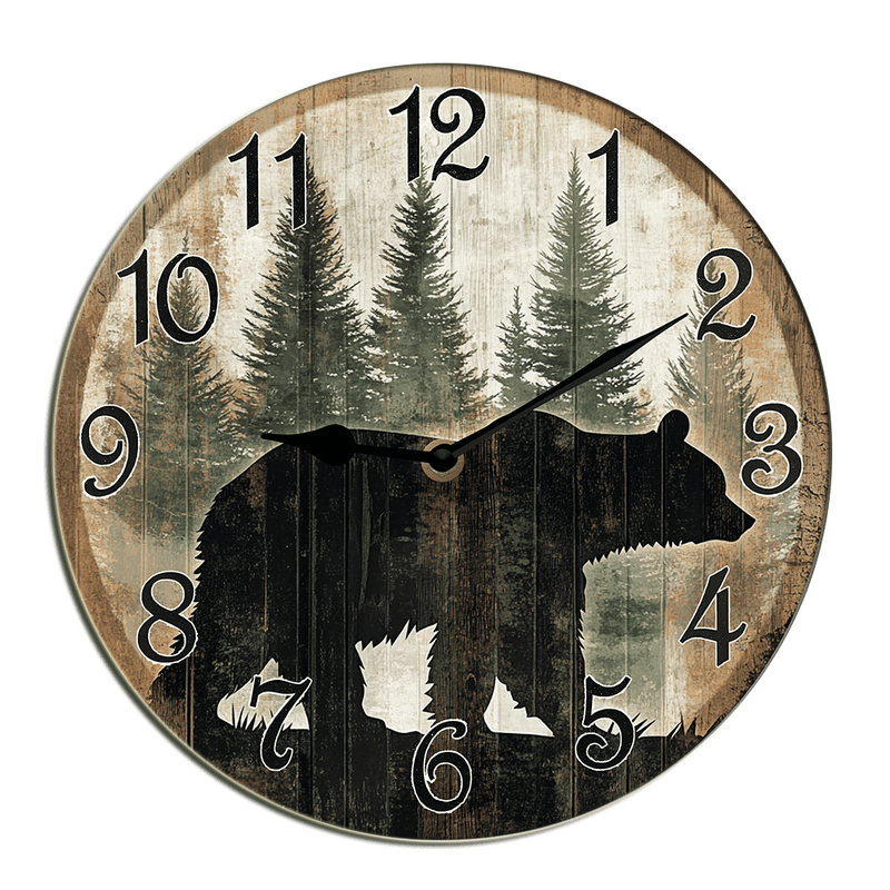 Kurmntregon Cabin Bear Wall Clock Black Bear Forest Wildlife Mountain ...