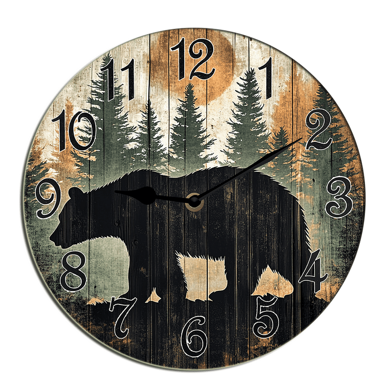 Kurmntregon Cabin Bear Wall Clock Black Bear Forest Wildlife Mountain ...