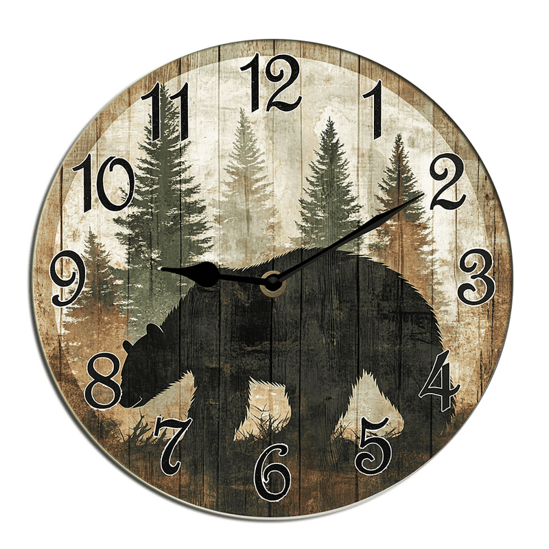 Kurmntregon Cabin Bear Wall Clock Black Bear Forest Wildlife Mountain ...