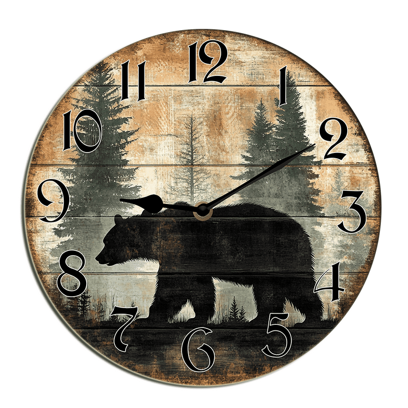 Kurmntregon Cabin Bear Wall Clock Black Bear Forest Wildlife Mountain ...