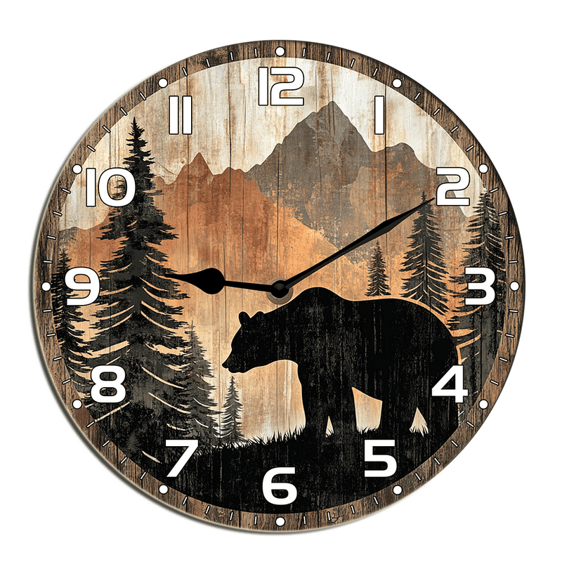 Kurmntregon Cabin Bear Wall Clock Black Bear Forest Wildlife Mountain ...