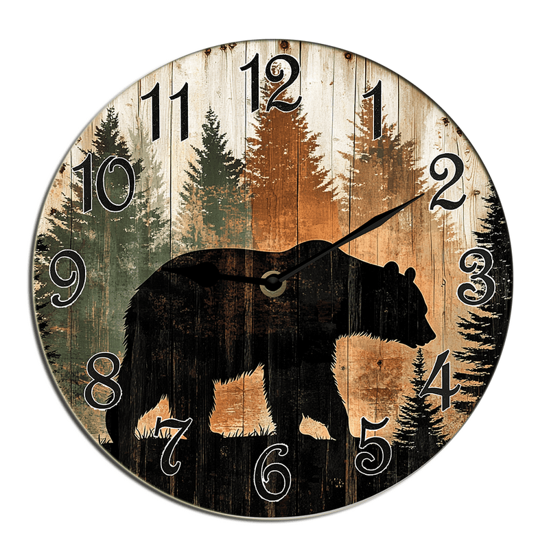 Kurmntregon Cabin Bear Wall Clock Black Bear Forest Wildlife Mountain ...