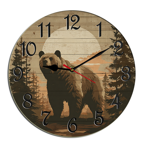 Kurmntregon Cabin Bear Wall Clock Black Bear Wildlife Forest Mountain ...