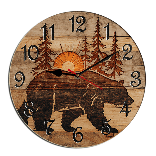 Kurmntregon Cabin Bear Wall Clock Black Bear Wildlife Forest Mountain ...