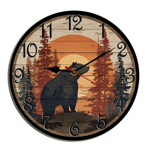 Kurmntregon Cabin Bear Wall Clock Black Bear Wildlife Forest Mountain ...